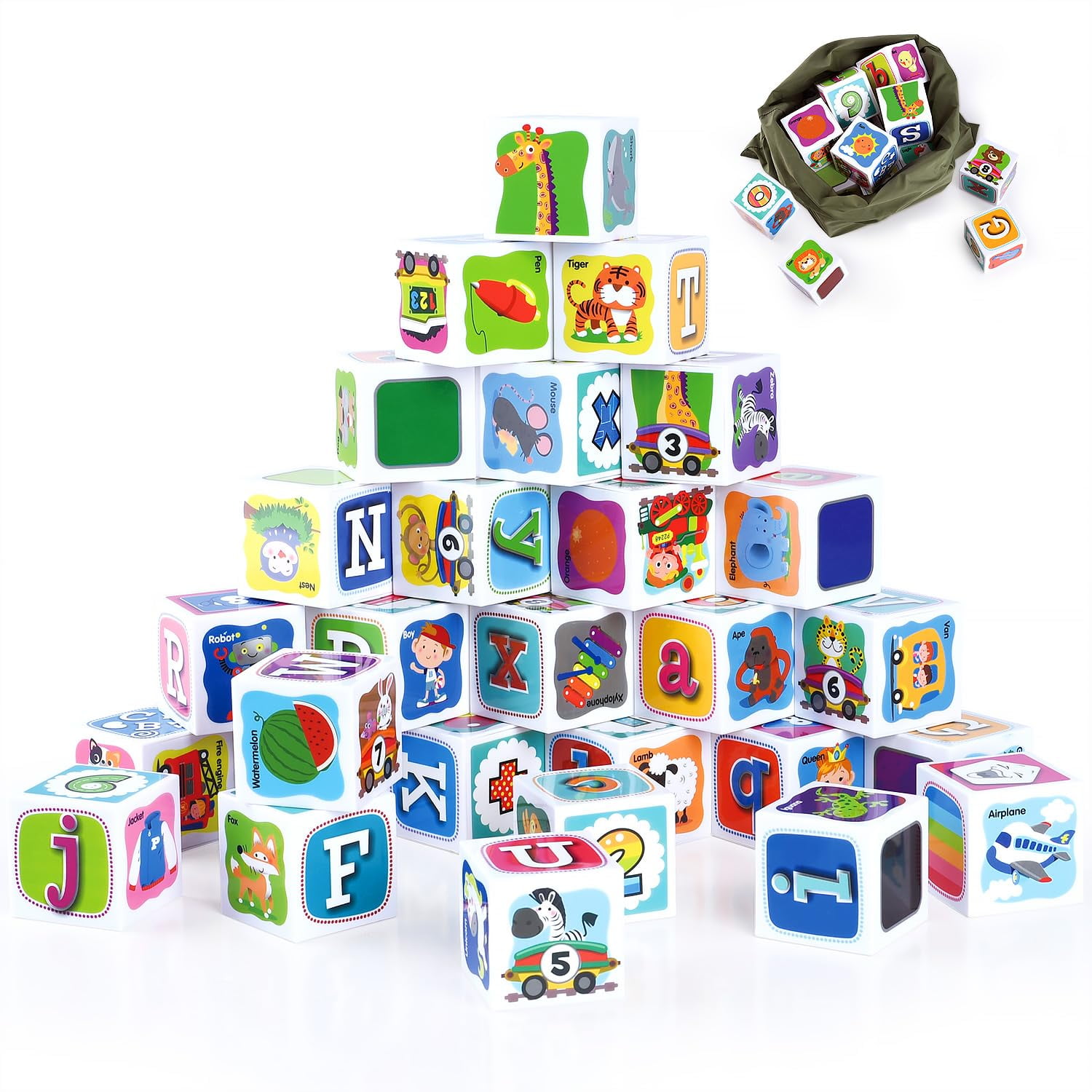 Abc Building Blocks For Toddlers 1-3, 28 Pcs Plastic Baby Alphabet Letters Number Stacking ...