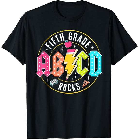 Abcd 5Th Grade Rocks Pencil Lighting Bolt Mom & Dad And Teacher T-Shirt ...
