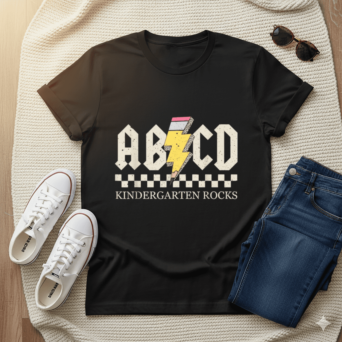 Abcd Kindergarten Rocks Pencil Lightning Teacher Student Rock Unisex T ...