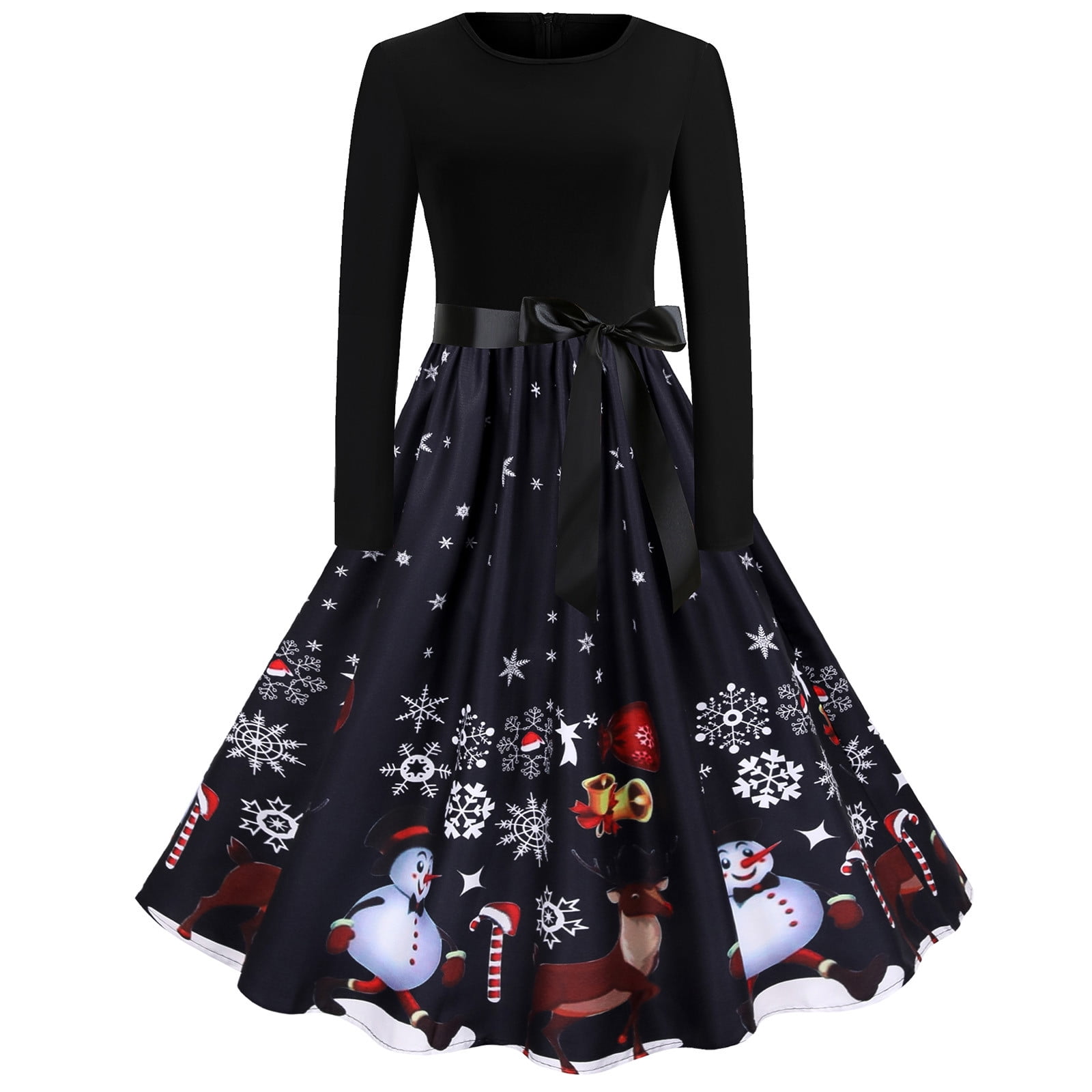 Abcnature Christmas Dress Women Vintage Long Sleeve 50s Dresses Xmas