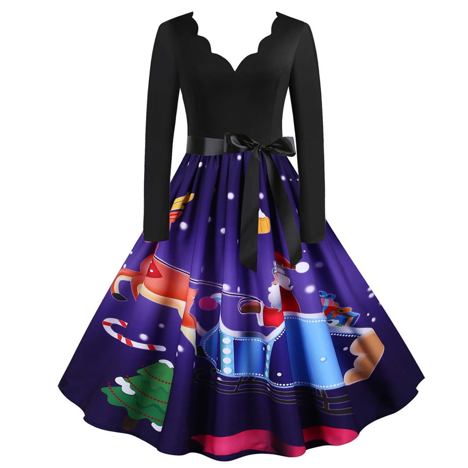 Abcnature Christmas Dress,Women Vintage Long Sleeve 50s Dresses,Xmas ...