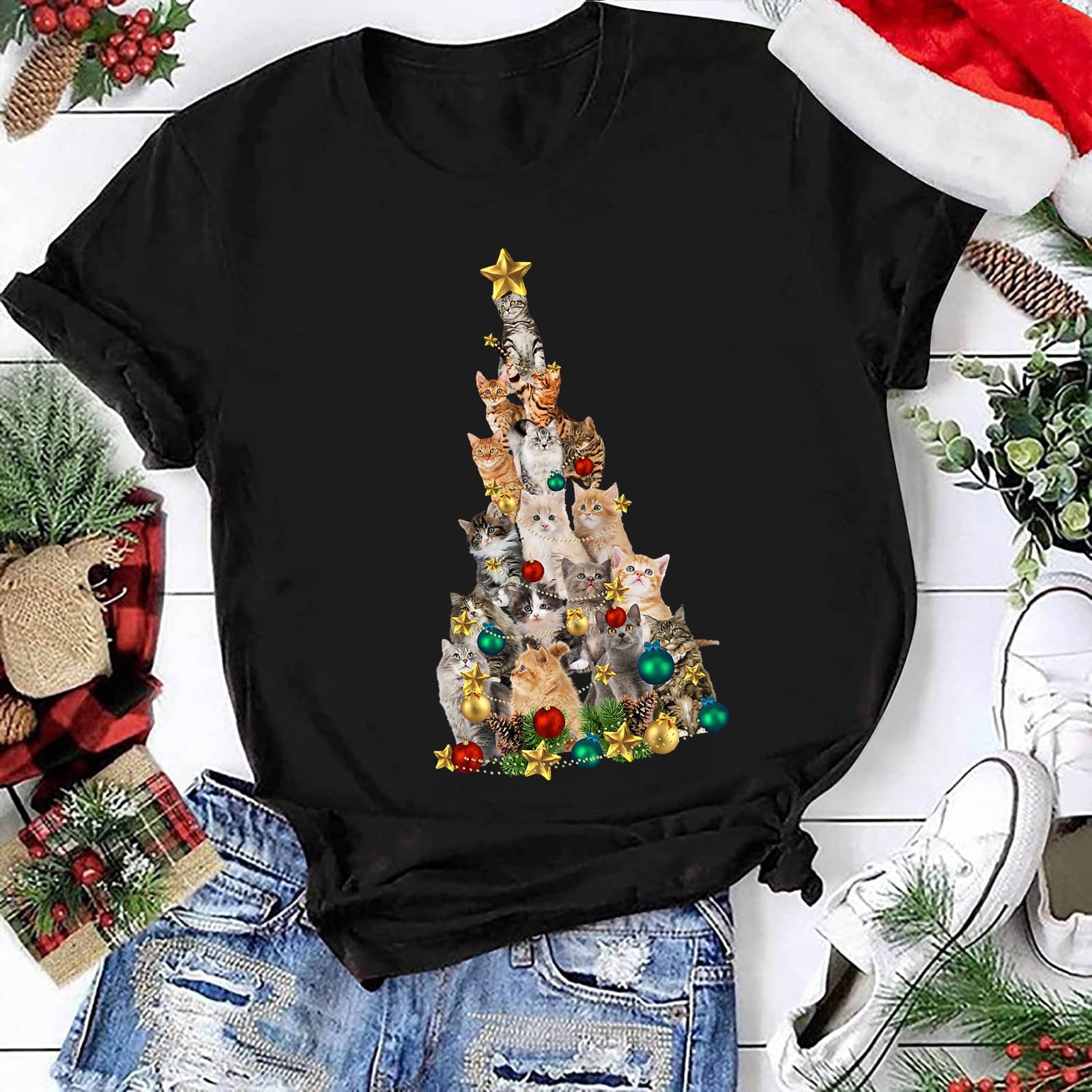 Abcnature Merry Christmas Tree T-Shirt Women's Cute Christmas Gnomies ...