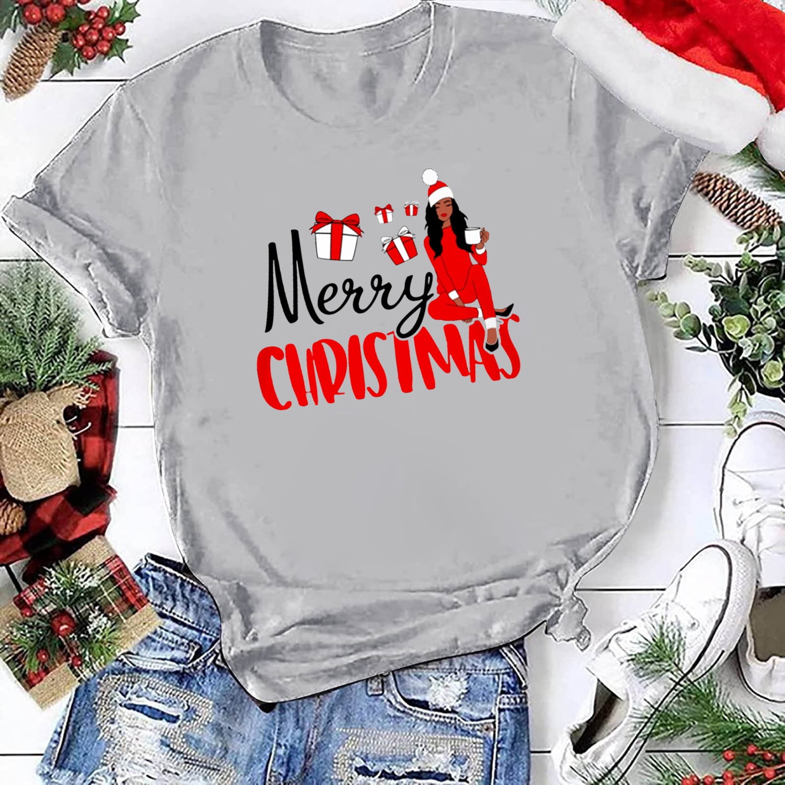 Abcnature Merry Christmas Tree T-Shirt Women's Cute Christmas Gnomies ...