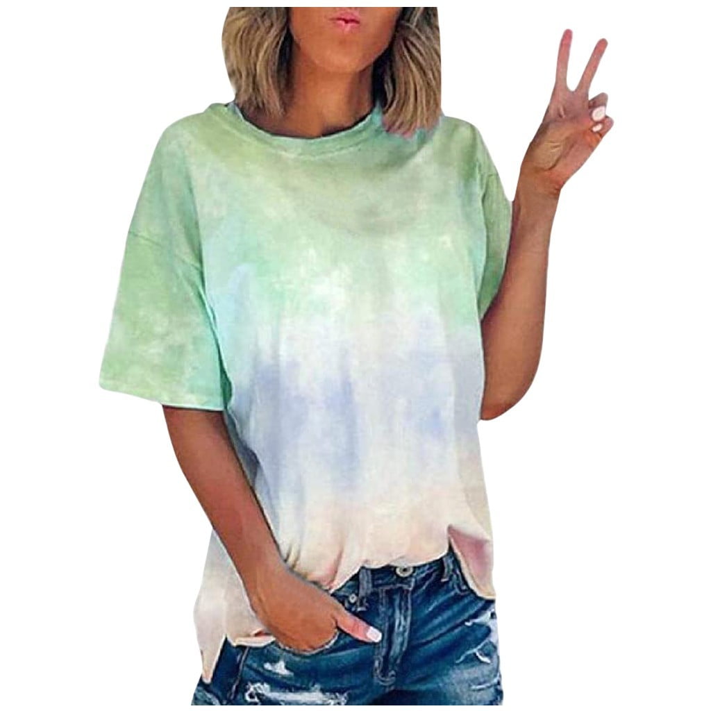 Abcnature Tie Dye Print Shirt Women Gradient Graphic Short Sleeve T ...