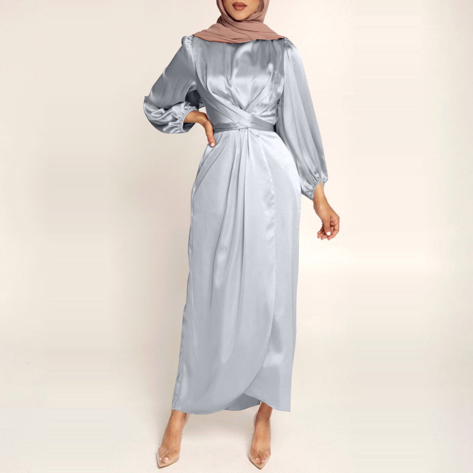 Abcnature Women's Long Sleeve Midi Long Dress Wrap Round Neck Tiered ...