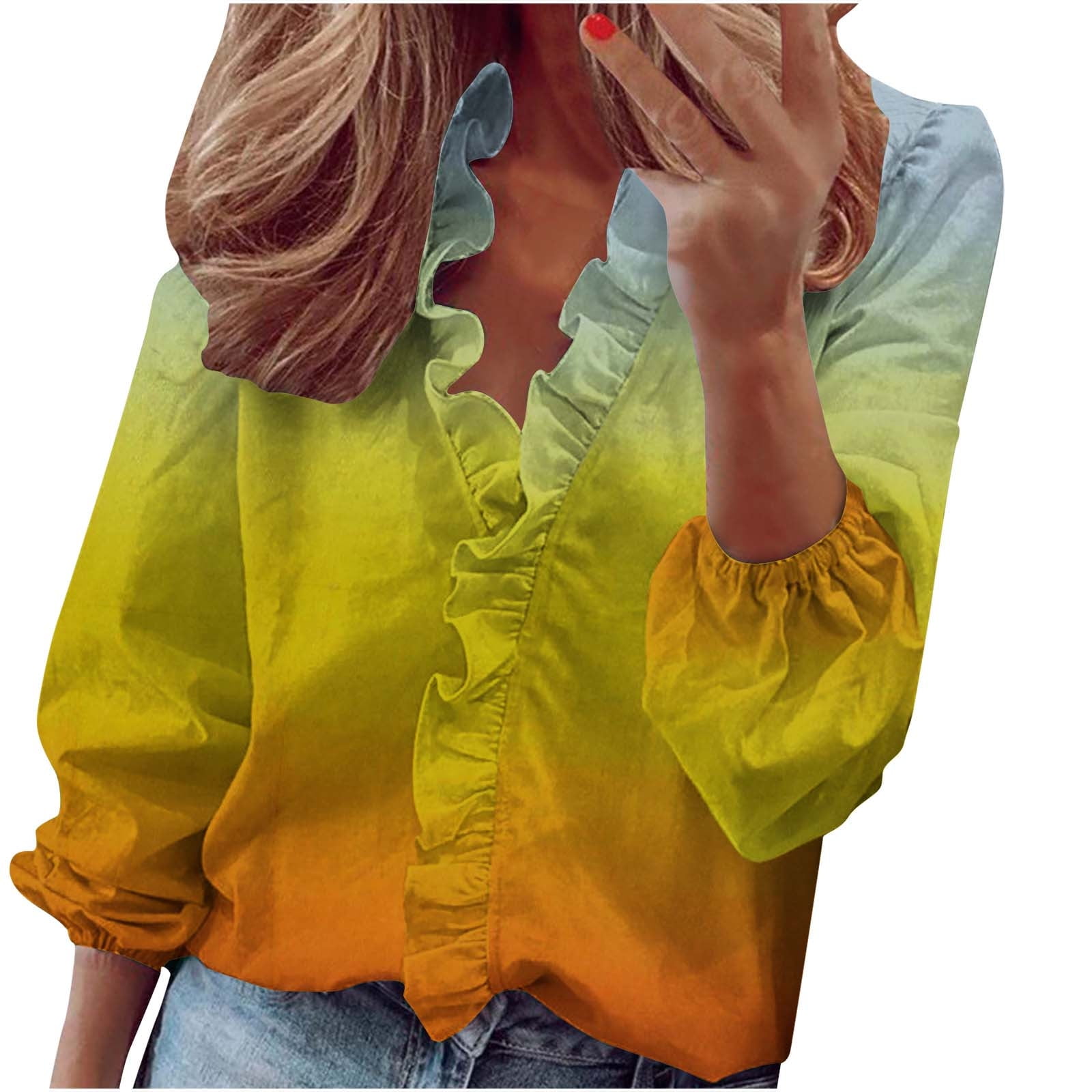Abcnature Women's Long Sleeve Ruffle Stitching Button Down Shirts ...