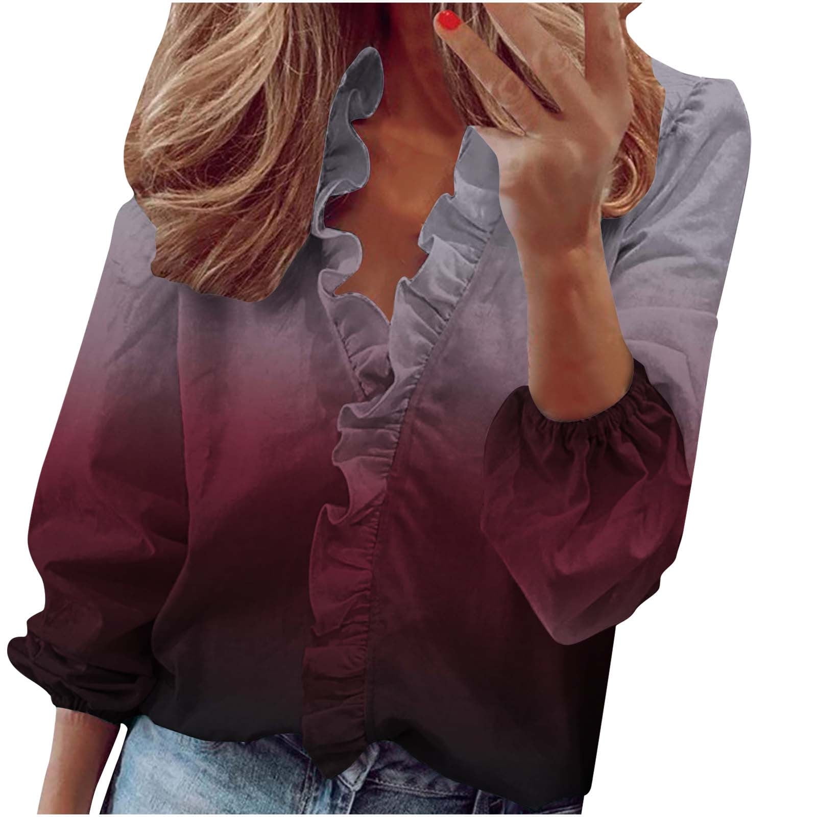 Abcnature Women's Long Sleeve Ruffle Stitching Button Down Shirts ...