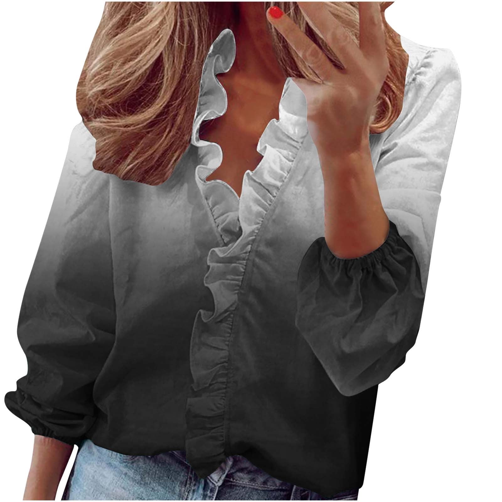 Abcnature Women's Long Sleeve Ruffle Stitching Button Down Shirts ...