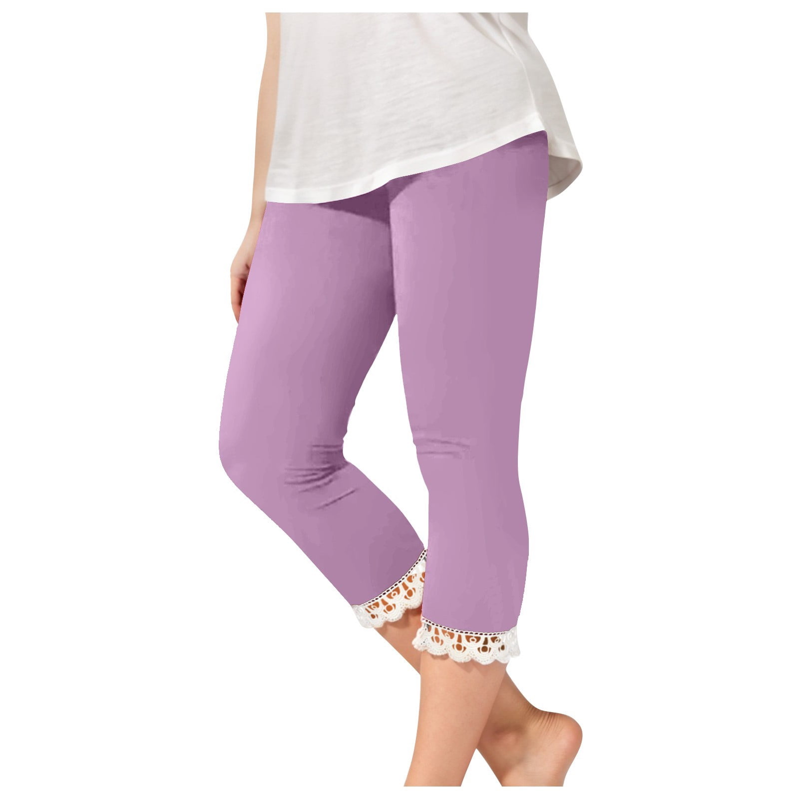 Abcomgl Girls Capri Leggings Lace Trim Stretchy Cropped School Yoga ...