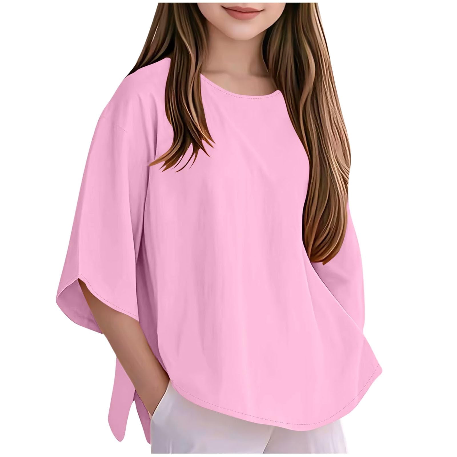 Abcomgle 3/4 Sleeve Shirts for Girls 10-12 Side Slit Loose Fit Shirts ...