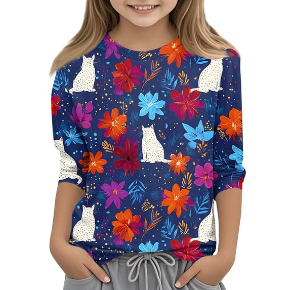 Abcomgle 3/4 Sleeve Shirts for Girls 7-8 Crewneck Summer Tee for Girls ...