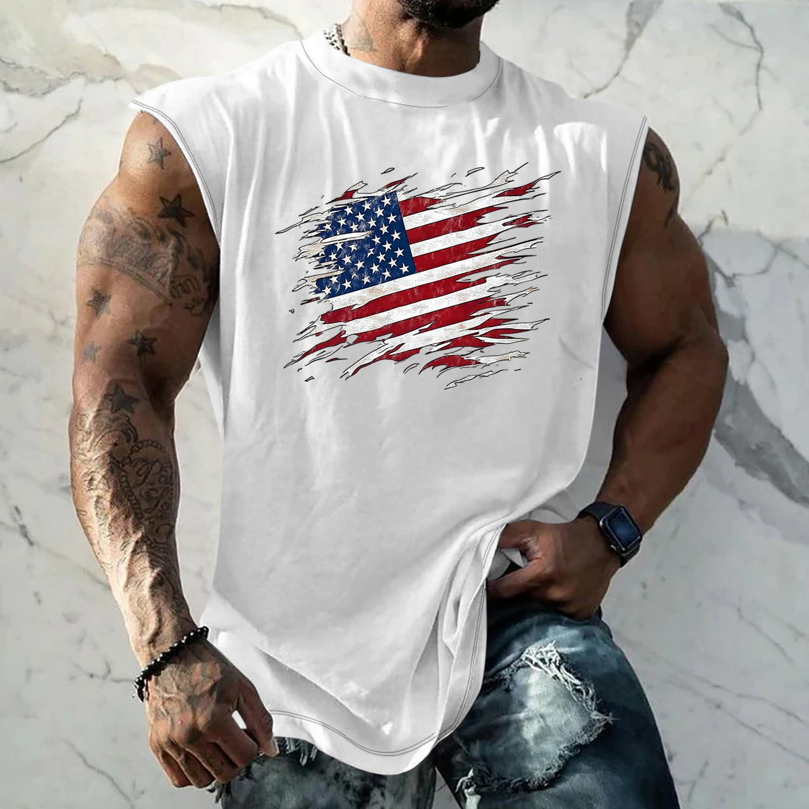Abcomgle American Flag Tank Tops for Men American Flag Usa Print ...