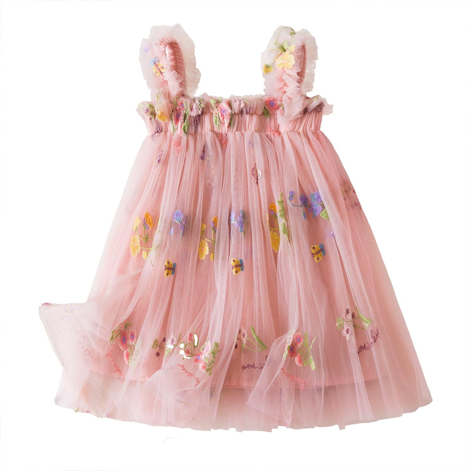 Abcomgle Baby Girl Tulle Dress Flower Butterfly Embroidery Toddler Girl Party Dress Sleeveless ...