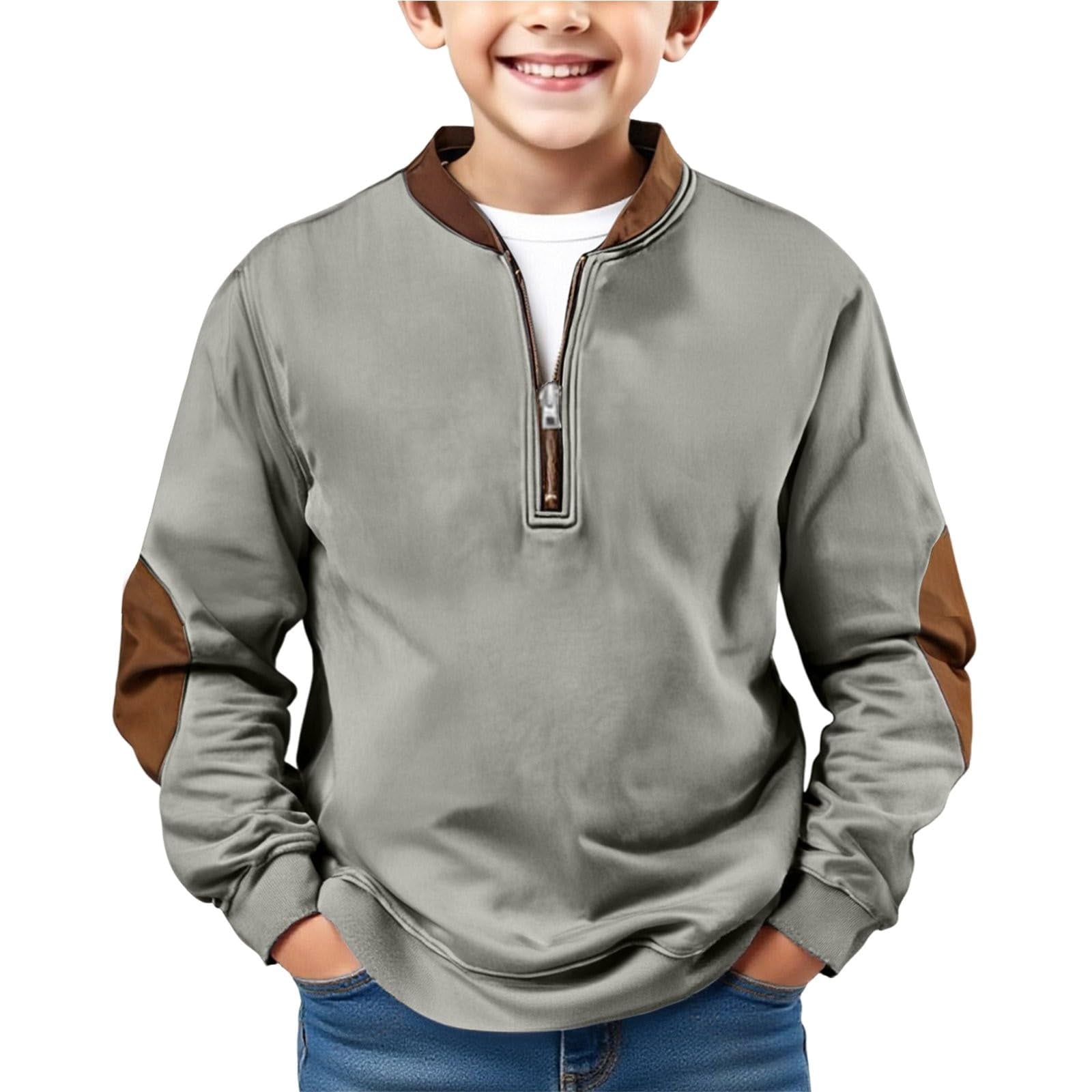 Abcomgle Boys Half Zip Sweater Fashion Elbow Patched Kids Pullover ...