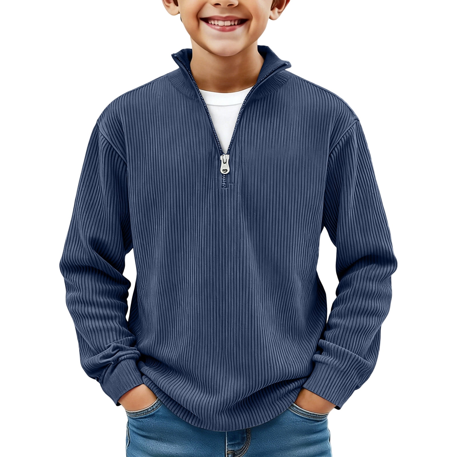 Abcomgle Boys Quarter Zip Pullover Stand Collar Long Sleeve Kids ...