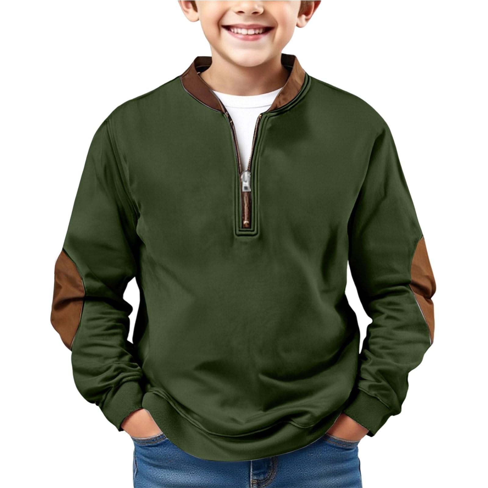 Abcomgle Boys Quarter Zip Sweater Fashion Elbow Patched Boys ...