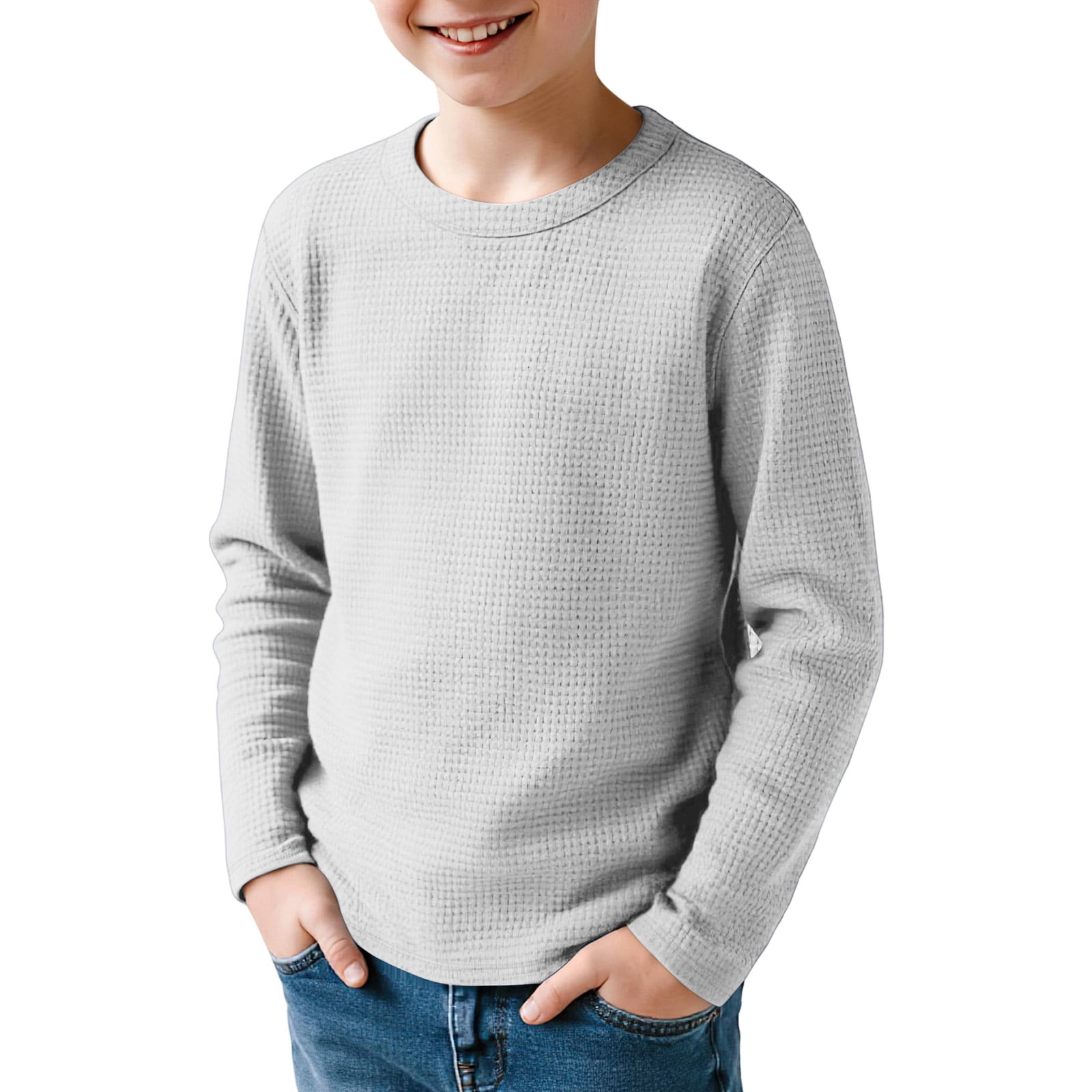 Abcomgle Boys Shirts Long Sleeve Size 10-12 Casual Waffle Crewneck T ...