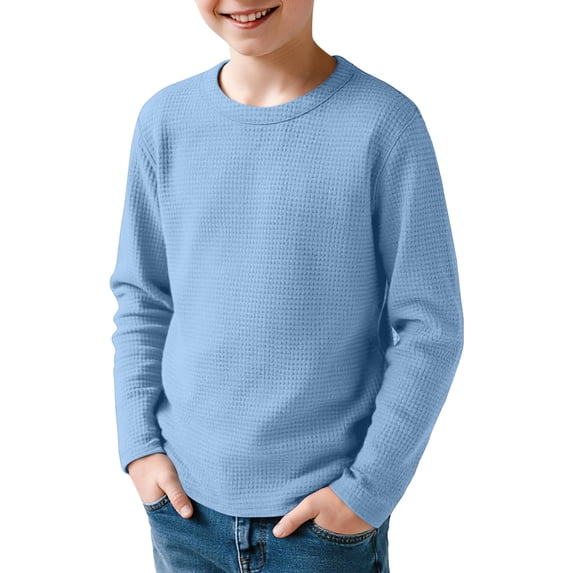 Abcomgle Boys Shirts Long Sleeve Size 10-12 Casual Waffle Crewneck T ...
