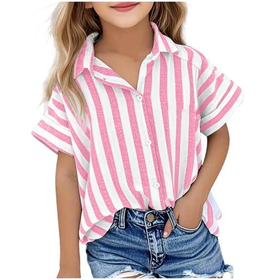 Abcomgle Button Down Shirts for Girls Roll Up Short Sleeve Collared ...