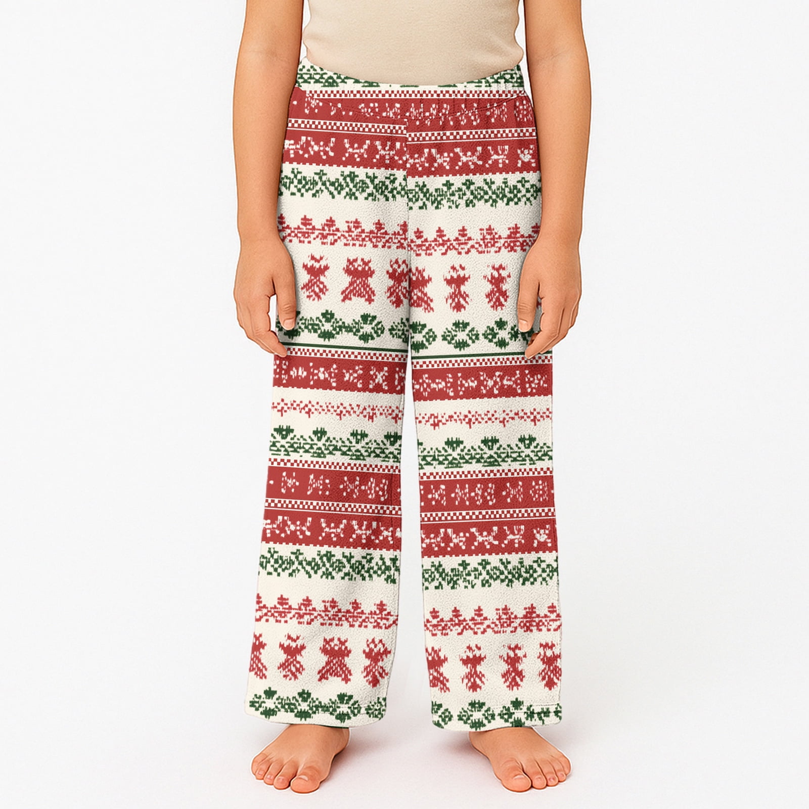 Abcomgle Christmas Pajama Pants for Girls Comfy Pants Matching Cute Bottoms Red Green Striped ...