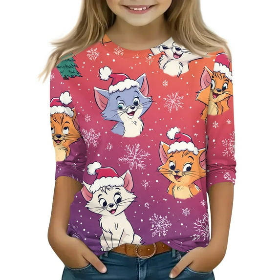 Abcomgle Christmas Shirts for Girls 5t Cute Cat Snowflake Shirts for ...