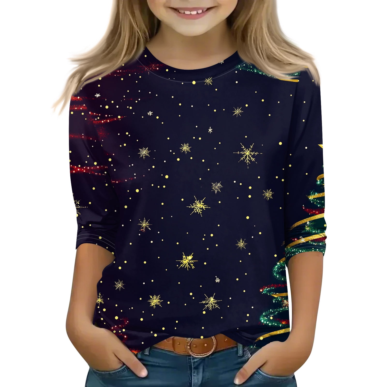 Abcomgle Christmas Shirts for Girls Cute Snowflake Tshirts for Girls ...