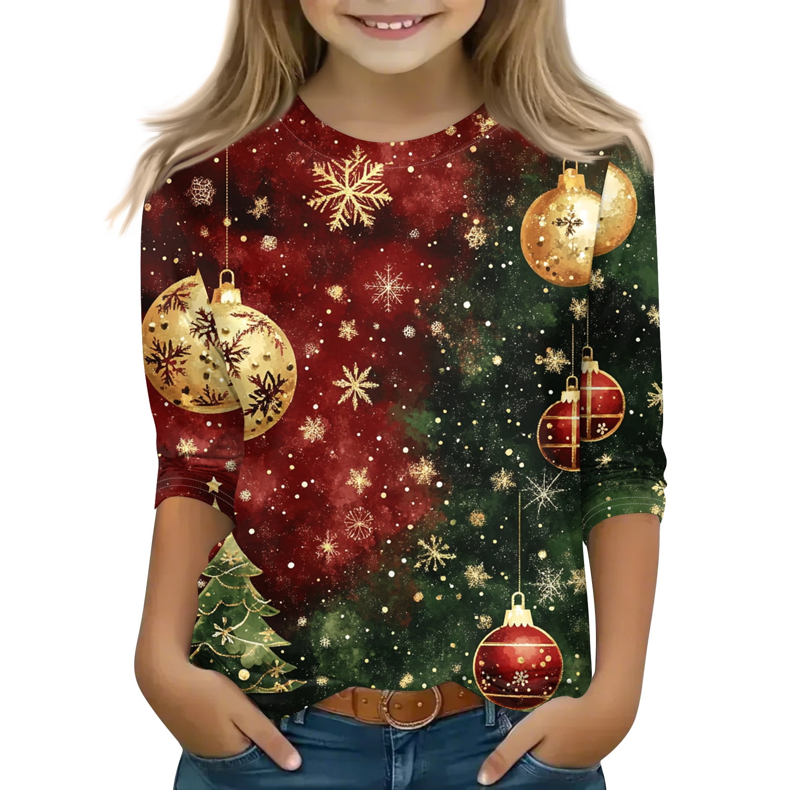 Abcomgle Christmas Shirts for Girls Size 7/8 Cute Glitter Xmas Tree ...