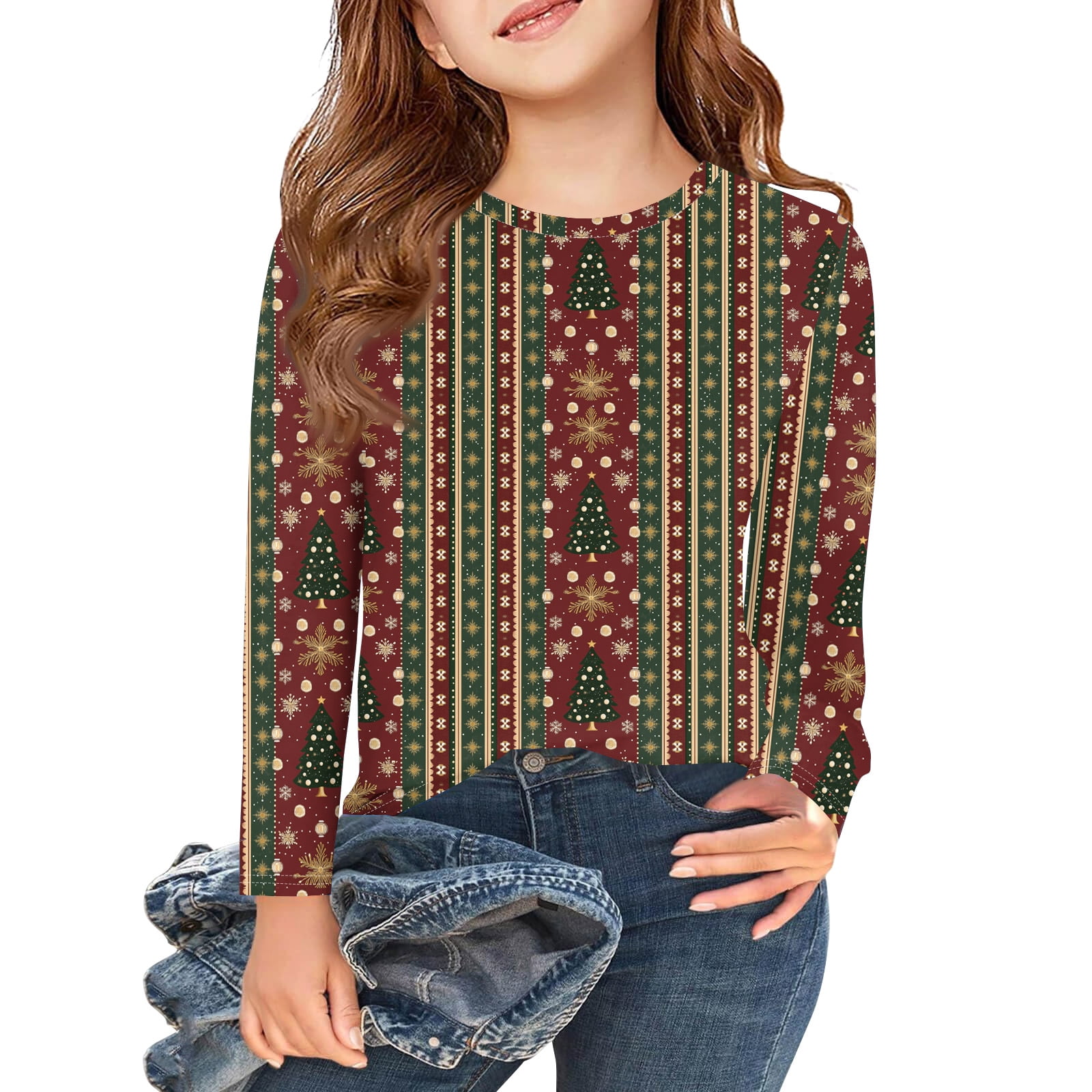 Abcomgle Christmas Shirts for Girls Size 7/8 Cute Red Green Striped ...