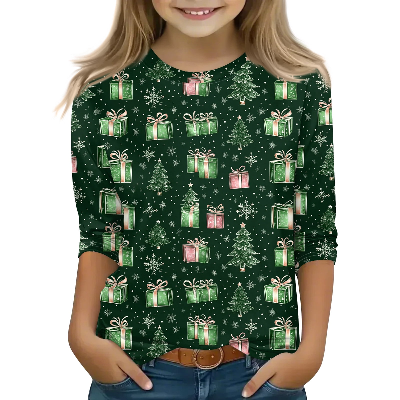 Abcomgle Christmas Shirts for Kids Girls Cute Christmas Gifts T-Shirts ...