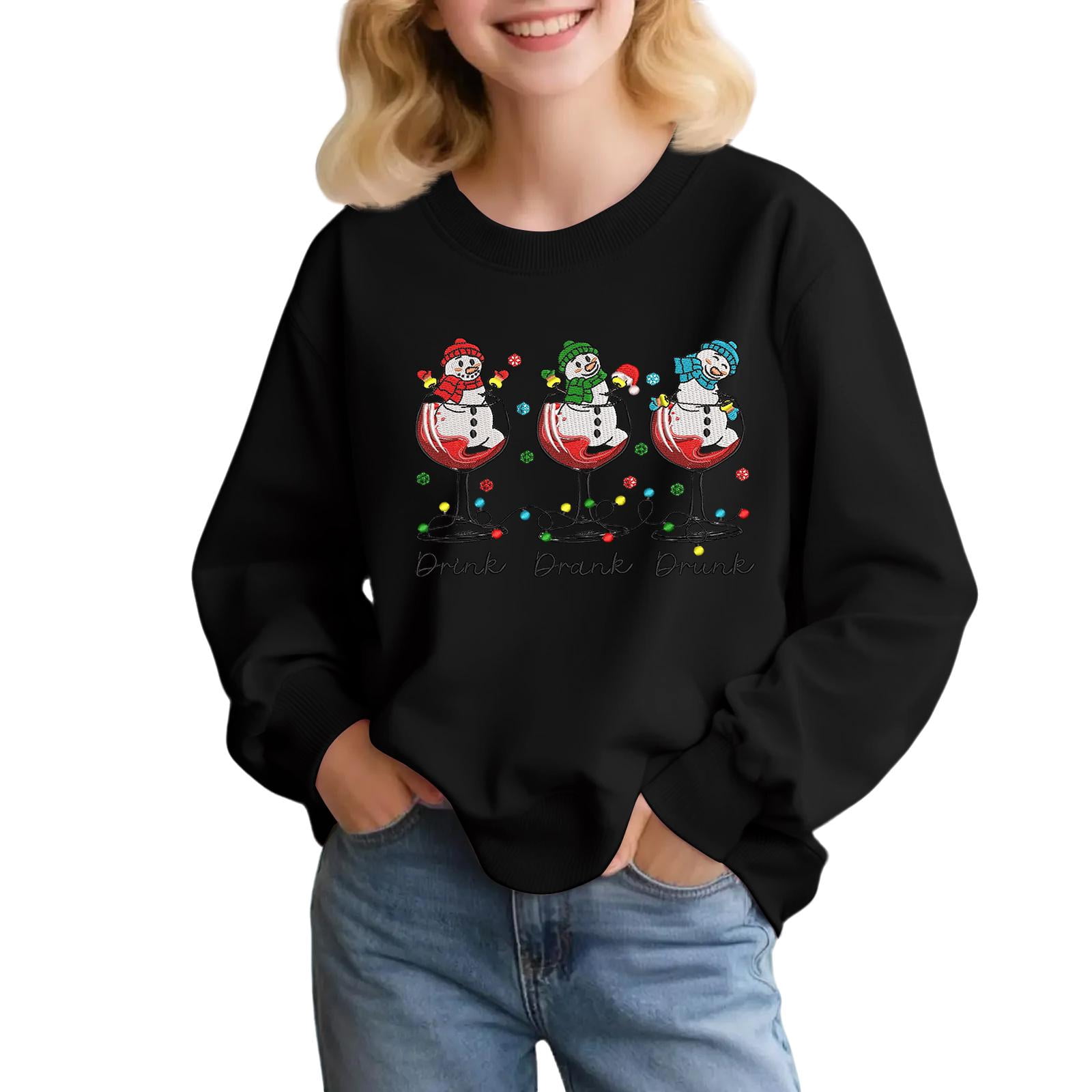 Abcomgle Christmas Sweatshirt Girls Size 10-12 Funny Drink Drank Drunk ...