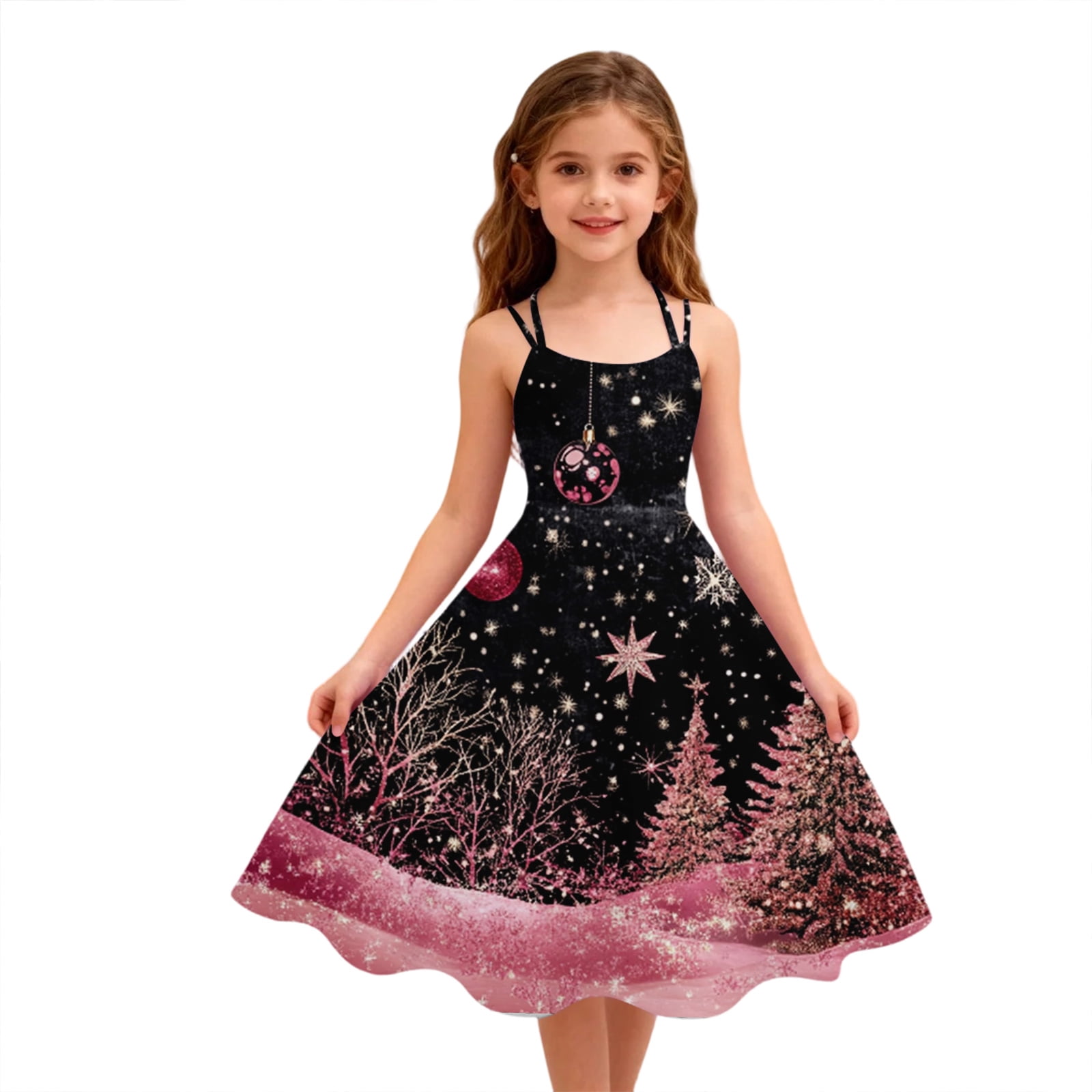Abcomgle Christmas dresses for Girls Size 7-8 Pink Christmas Tree ...