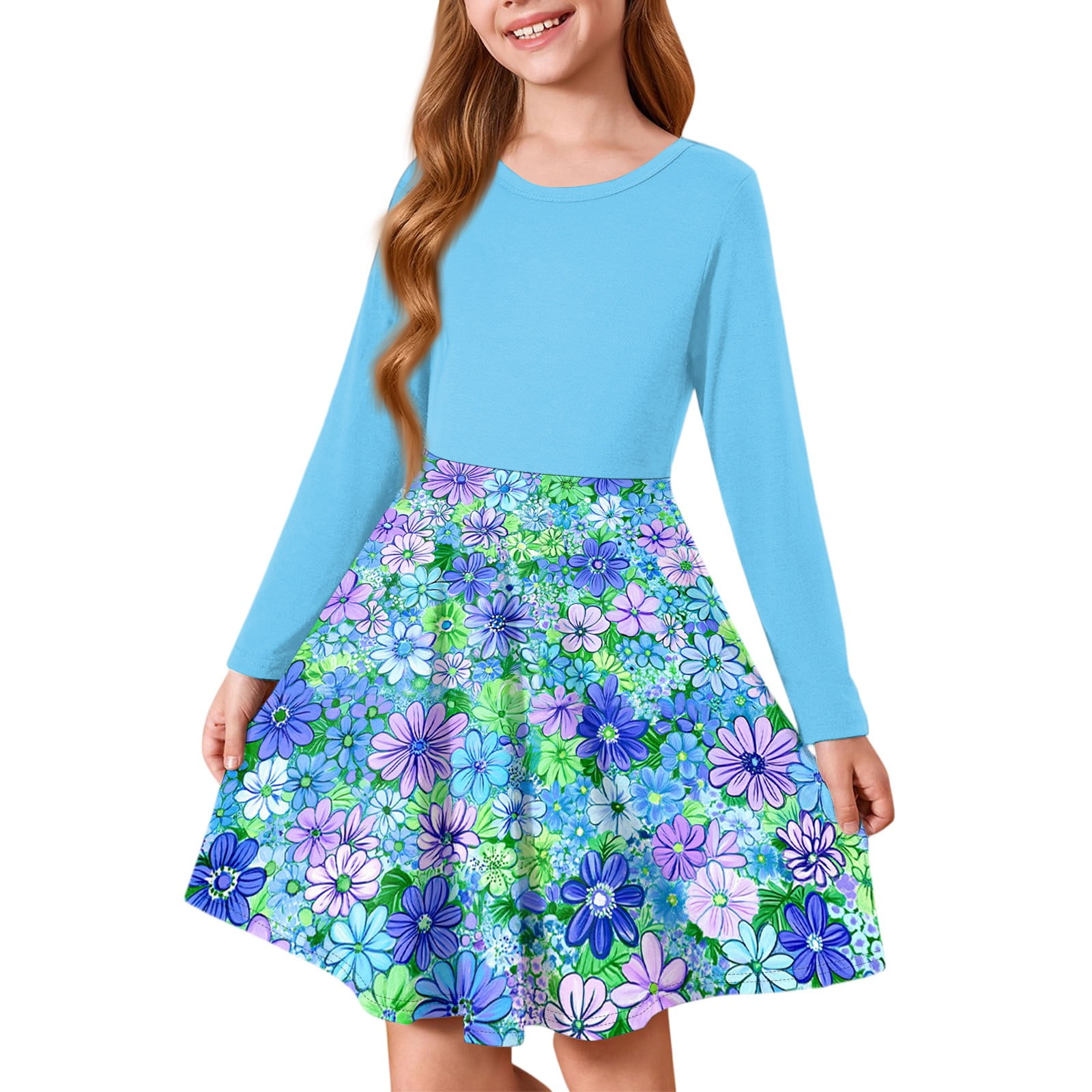 Abcomgle Cute Dresses for Girls 10-12 Casual A-Line Long Sleeve Tshirt ...