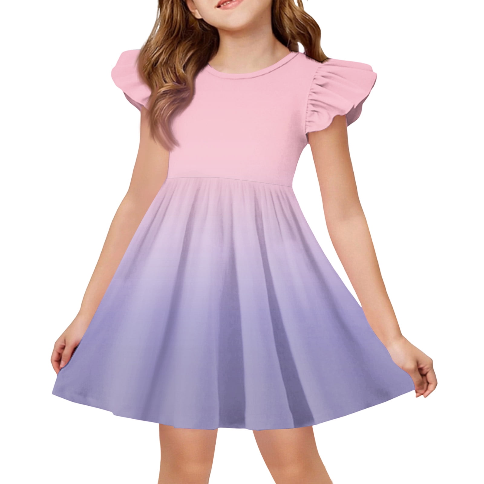 Abcomgle Cute Dresses for Girls 10-12 Casual A-Line Flutter Sleeve Midi ...