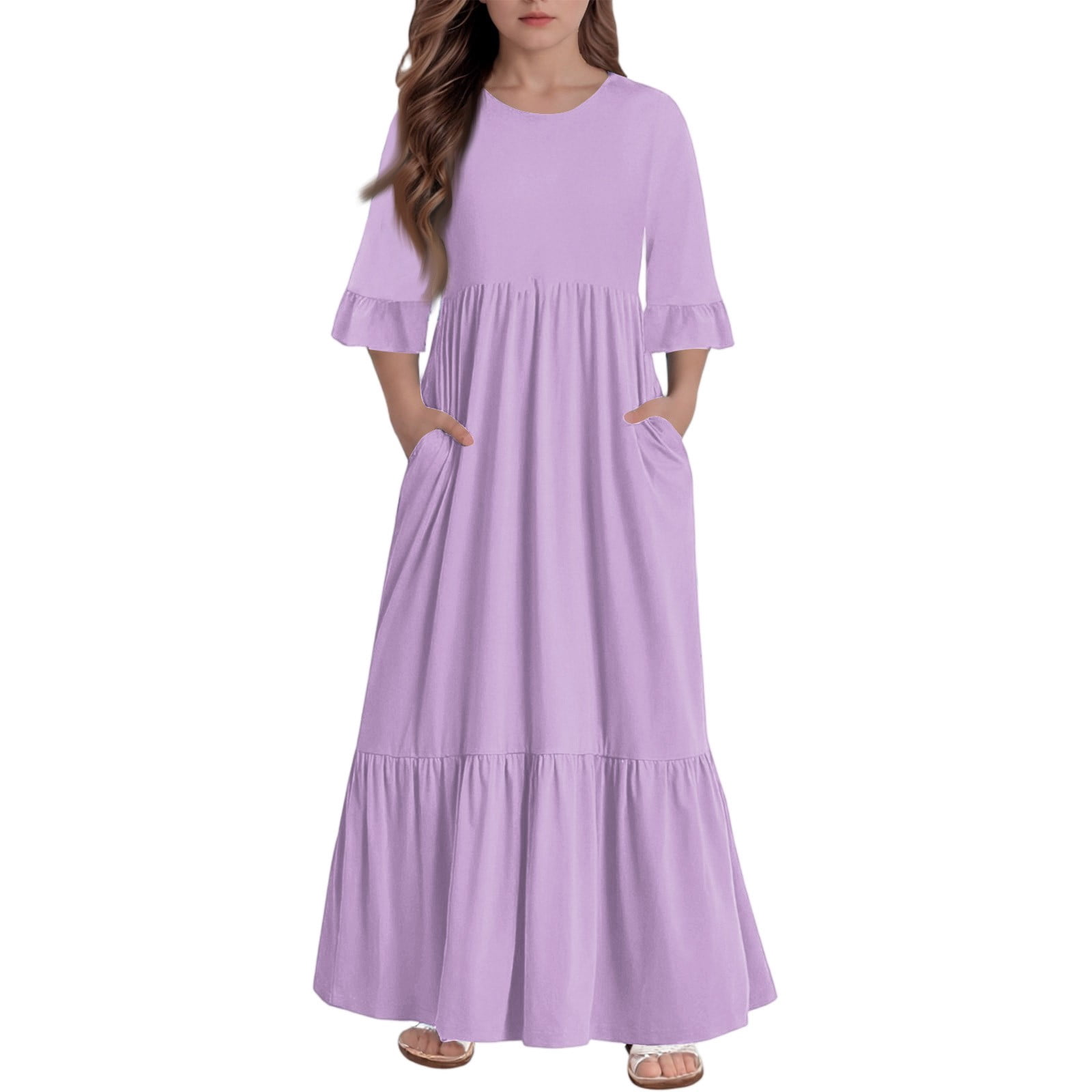 Abcomgle Cute Sundresses Dresses for Girls 10-12 Casual A-line Ruffle 3 ...