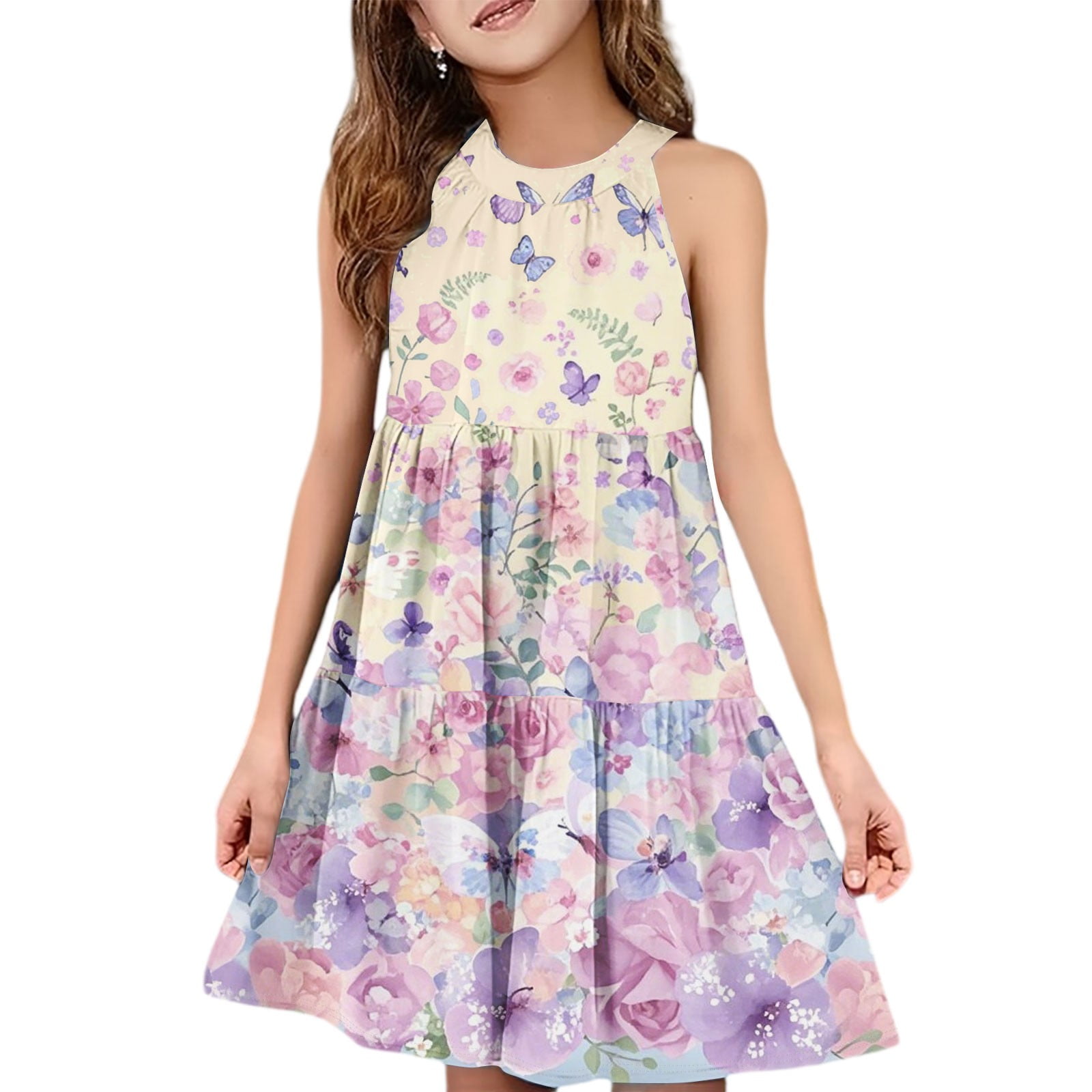 Abcomgle Cute Sundresses Dresses for Girls 10-12 Casual Halter Neck ...