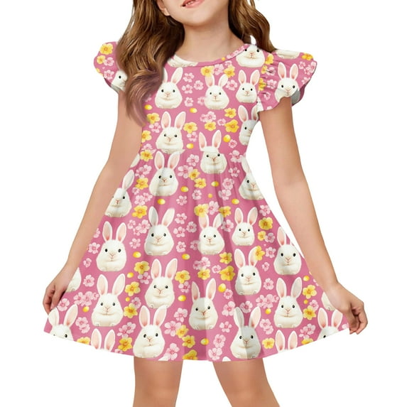 Abcomgle Easter Dresses for Girls 7-8 Cute A-Line Flutter Sleeve Midi ...