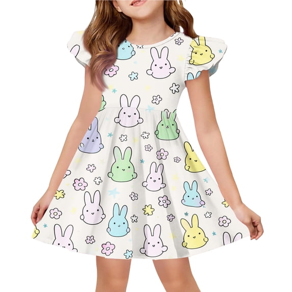 Abcomgle Easter Dresses for Girls 7-8 Cute A-Line Flutter Sleeve T ...