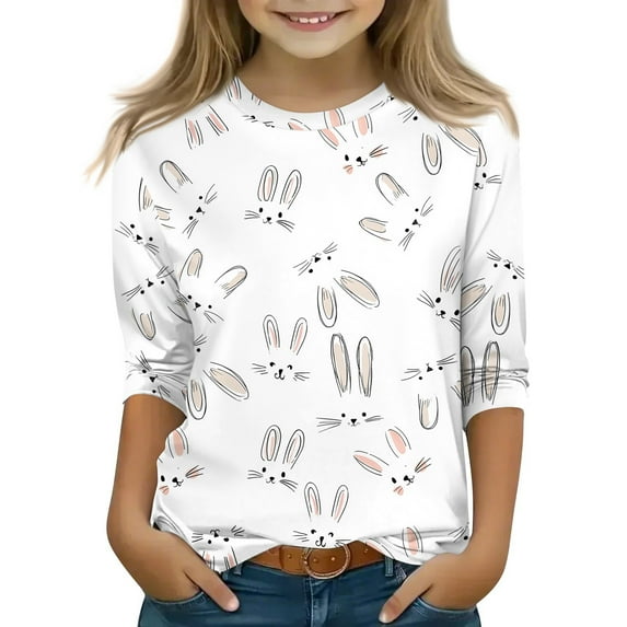 Abcomgle Easter T-Shirts for Girls Cute Bunny T-Shirts for Kid Girls ...