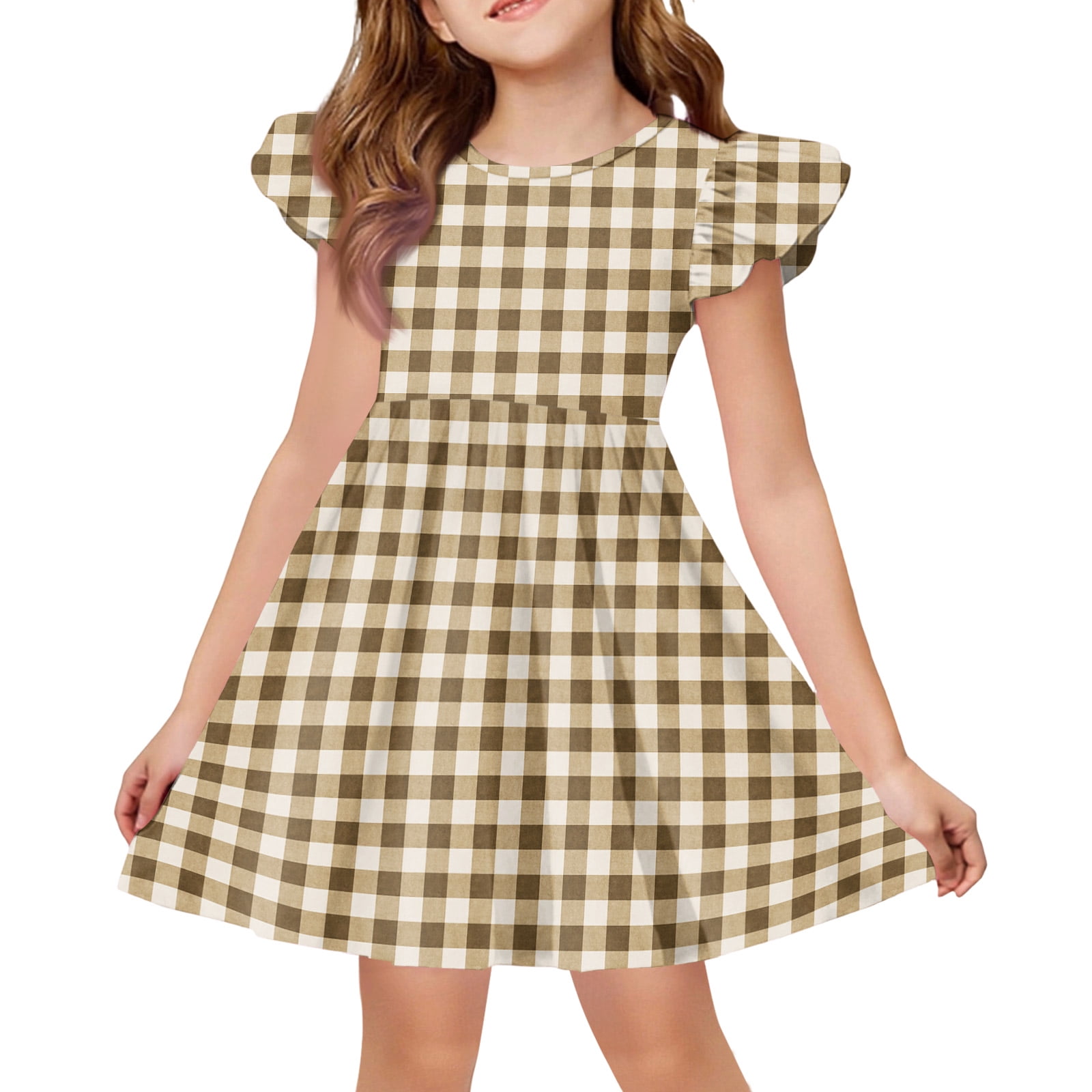 Abcomgle Girl's Summer Casual Dress Casual A-Line Flutter Sleeve Midi ...