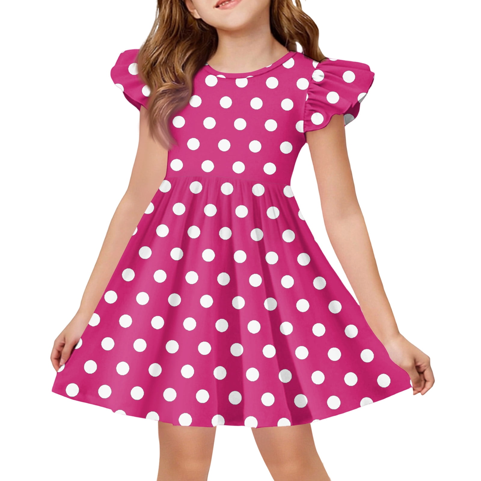 Abcomgle Girl's Summer Casual Dress Casual A-Line Flutter Sleeve Midi ...