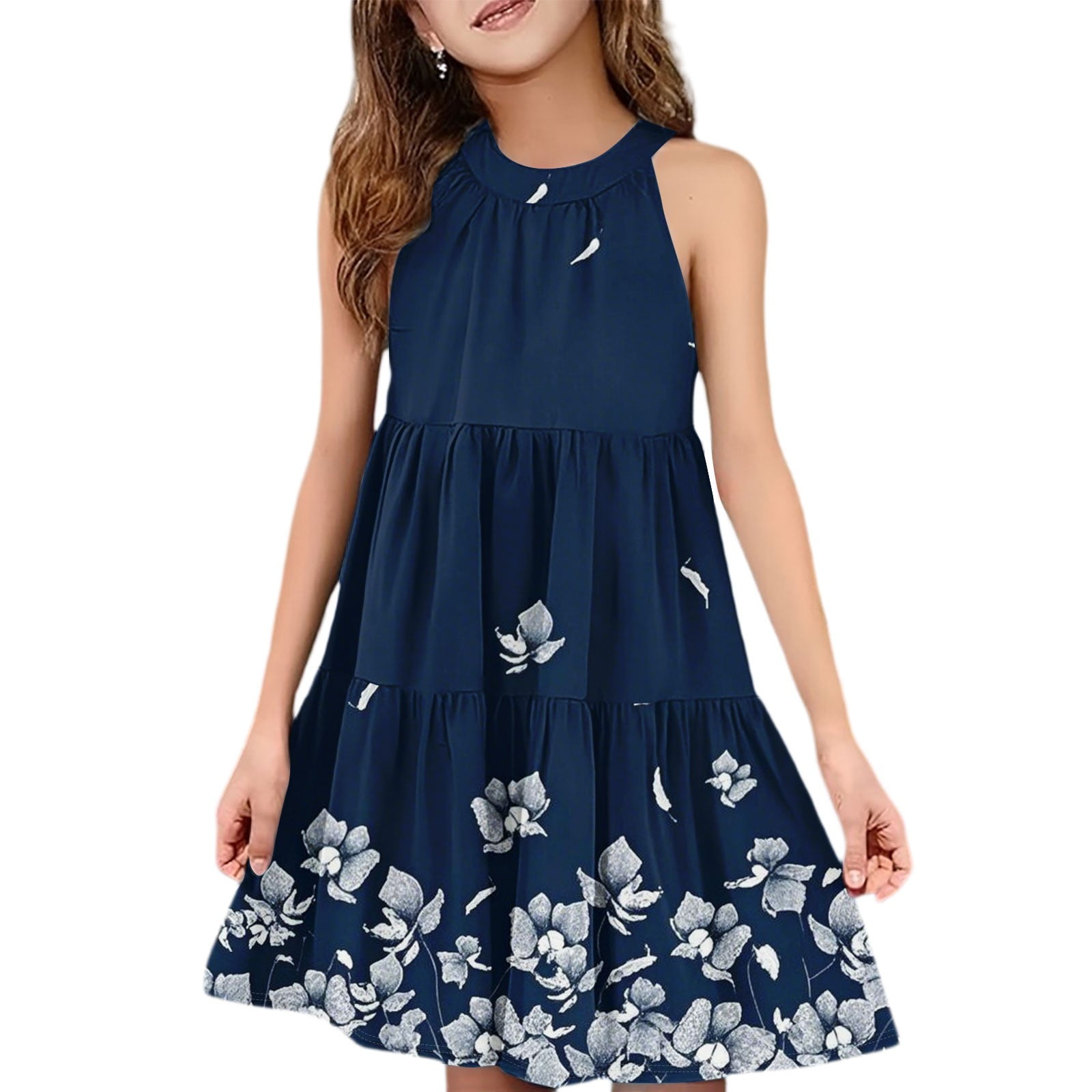 Abcomgle Girl's Summer Casual Dress Casual Halter Neck Sleeveless Midi ...