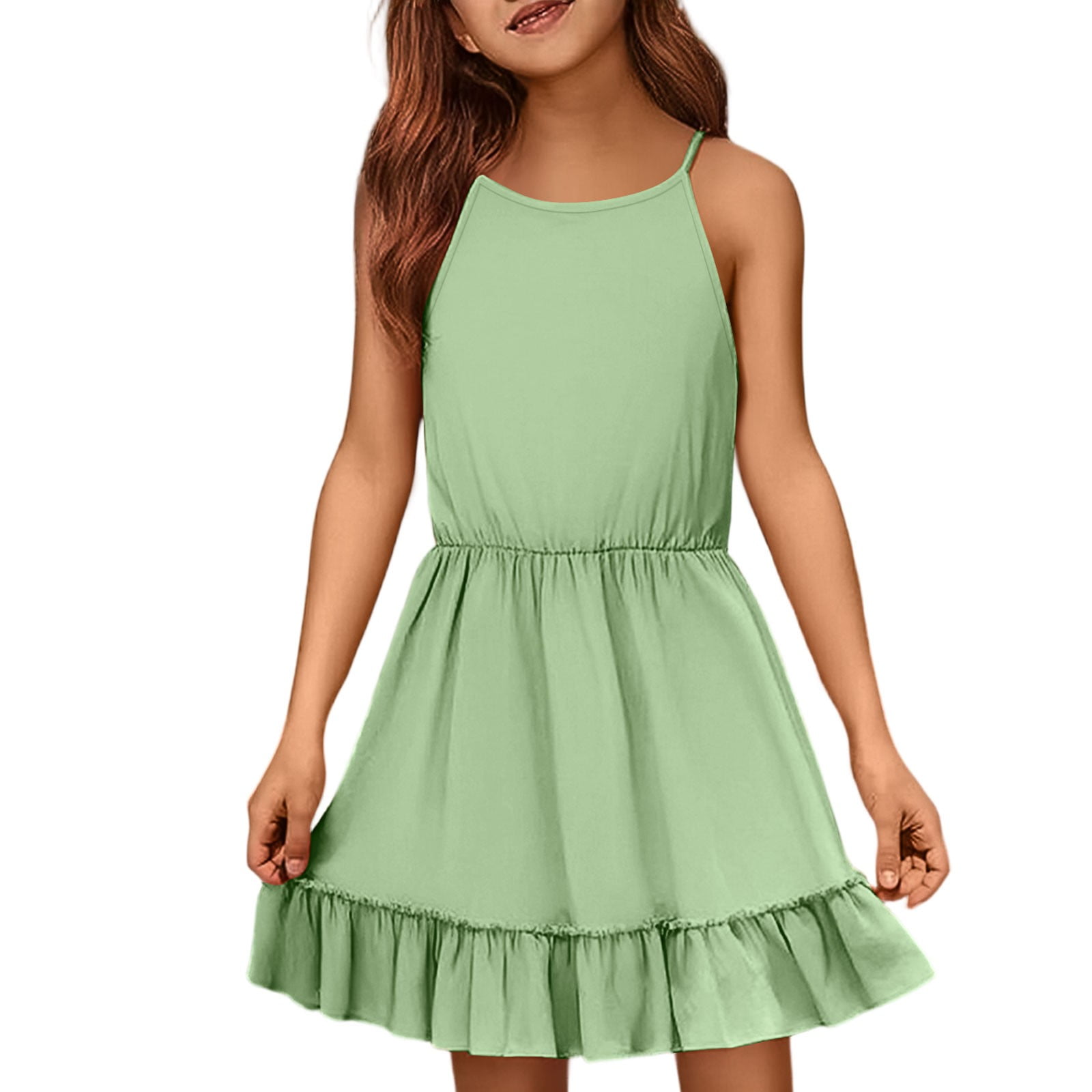 Abcomgle Girl's Summer Casual Dress Casual Spaghetti Strap Sleeveless ...