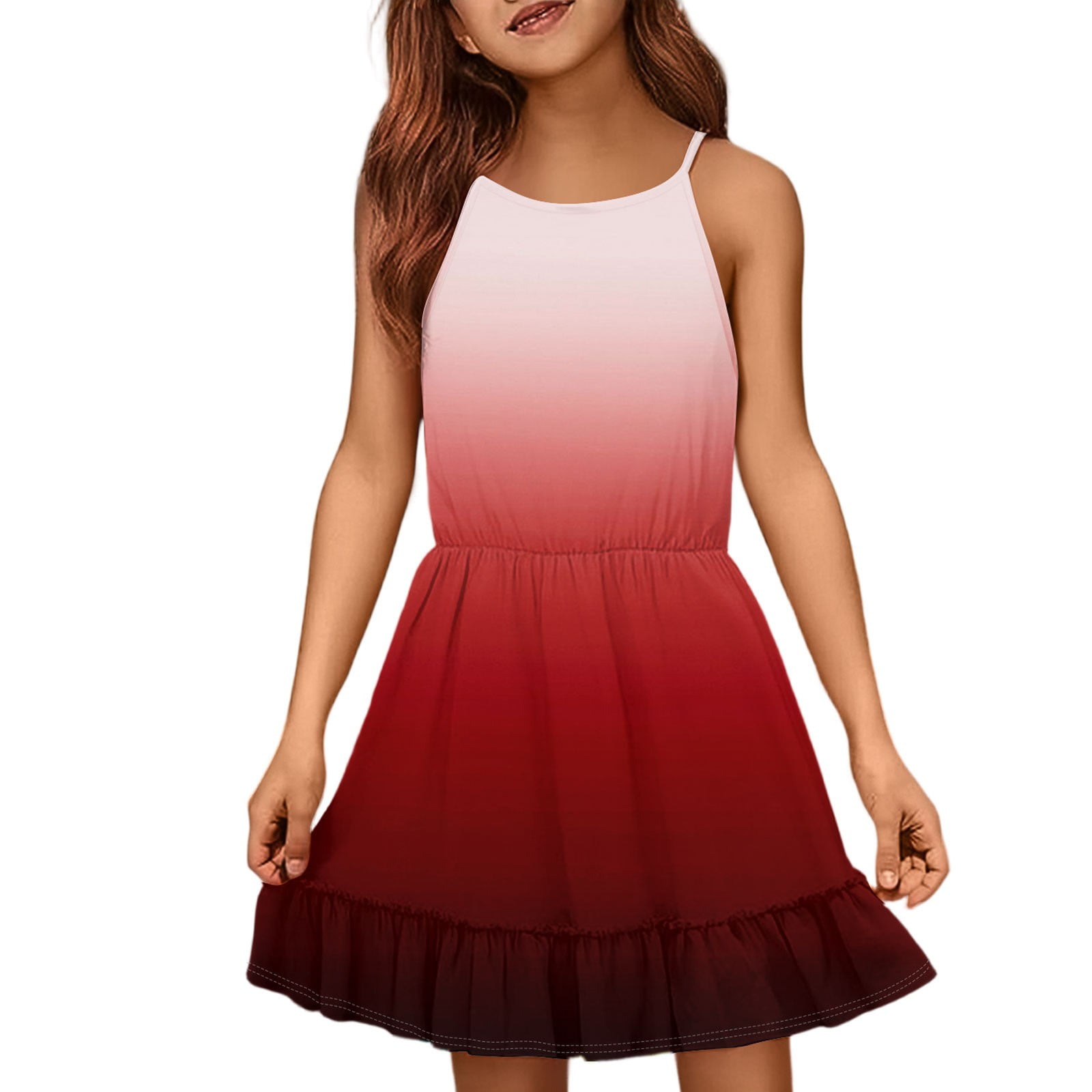 Abcomgle Girl's Summer Casual Dress Casual Spaghetti Strap Sleeveless ...