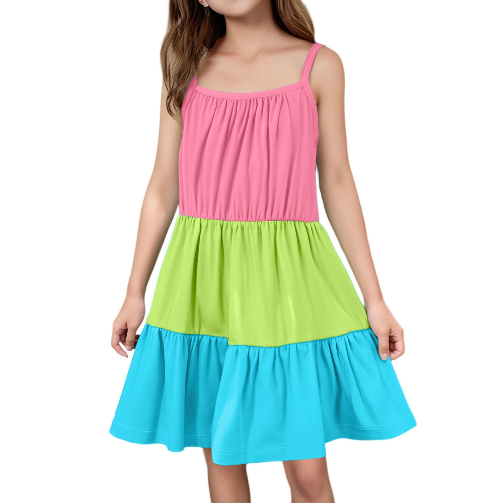 Abcomgle Girl's Summer Colorblock Dress Colorblock A-Line Sleeveless ...