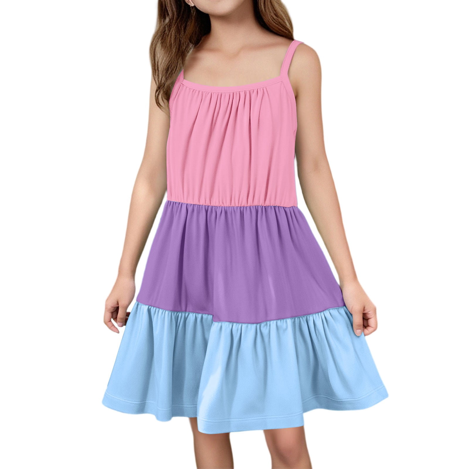 Abcomgle Girl's Summer Colorblock Dress Colorblock A-Line Sleeveless ...
