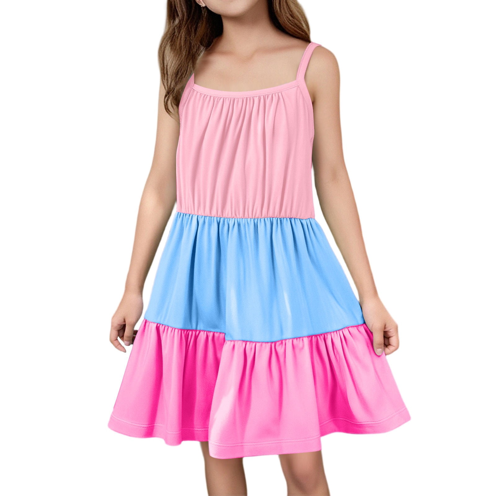Abcomgle Girl's Summer Colorblock Dress Colorblock A-Line Sleeveless ...