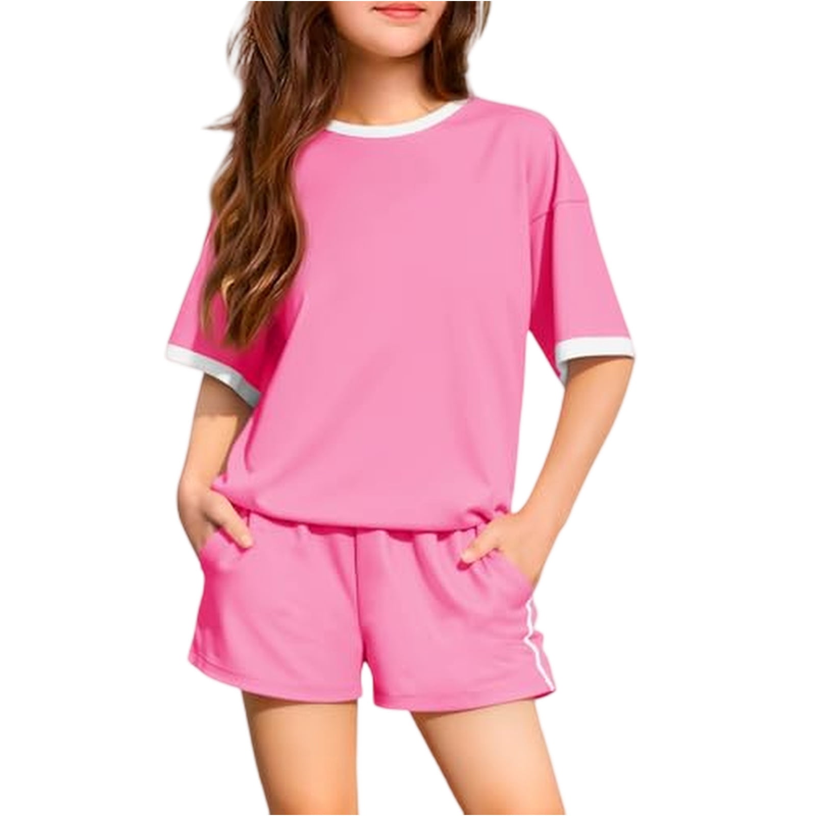 Abcomgle Girls 2 Piece Outfits 4-16 Colorblock Short Sleeve Shirts and ...