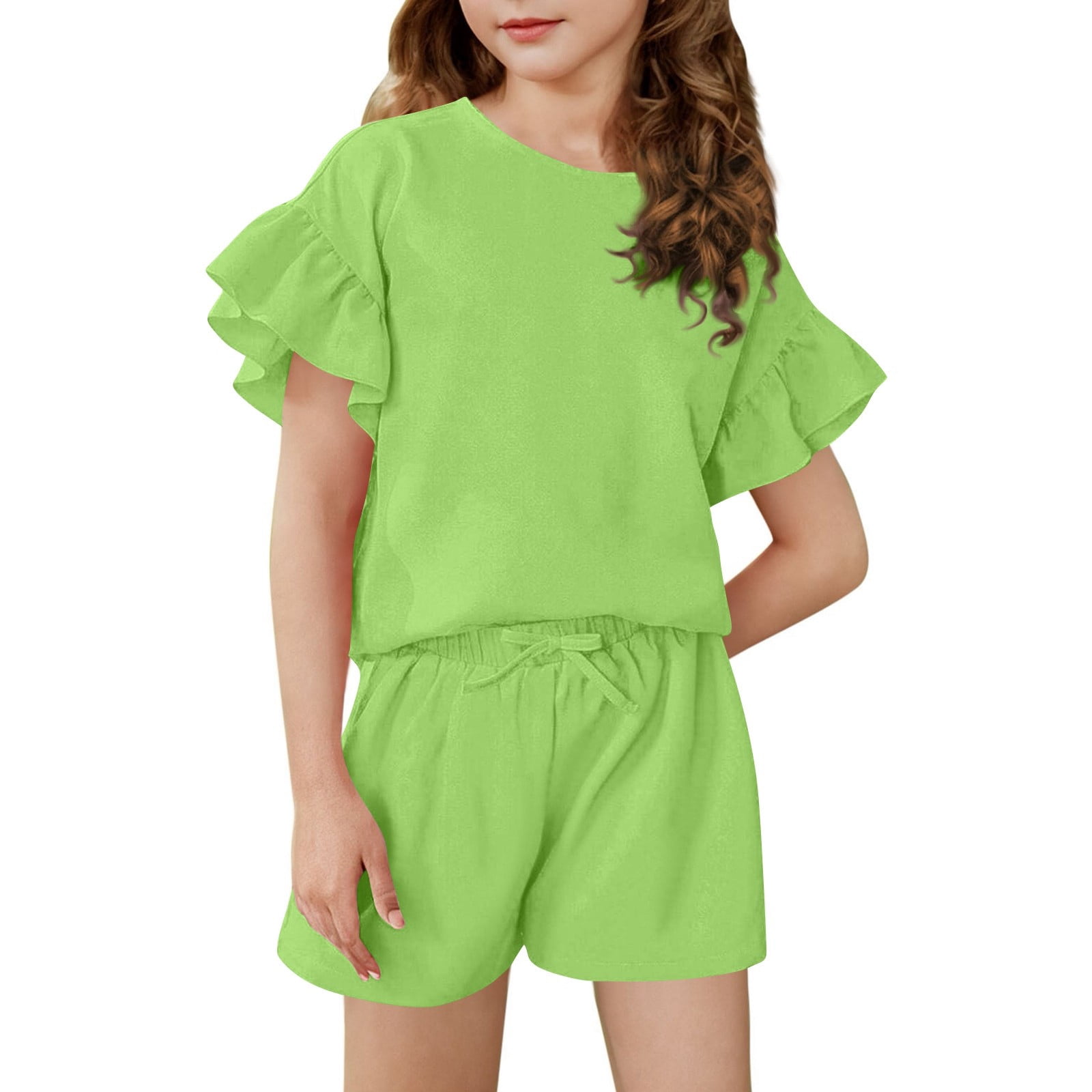 Abcomgle Girls Short Sets Size 7-8 Girls Two Piece Outfits Ruffle ...