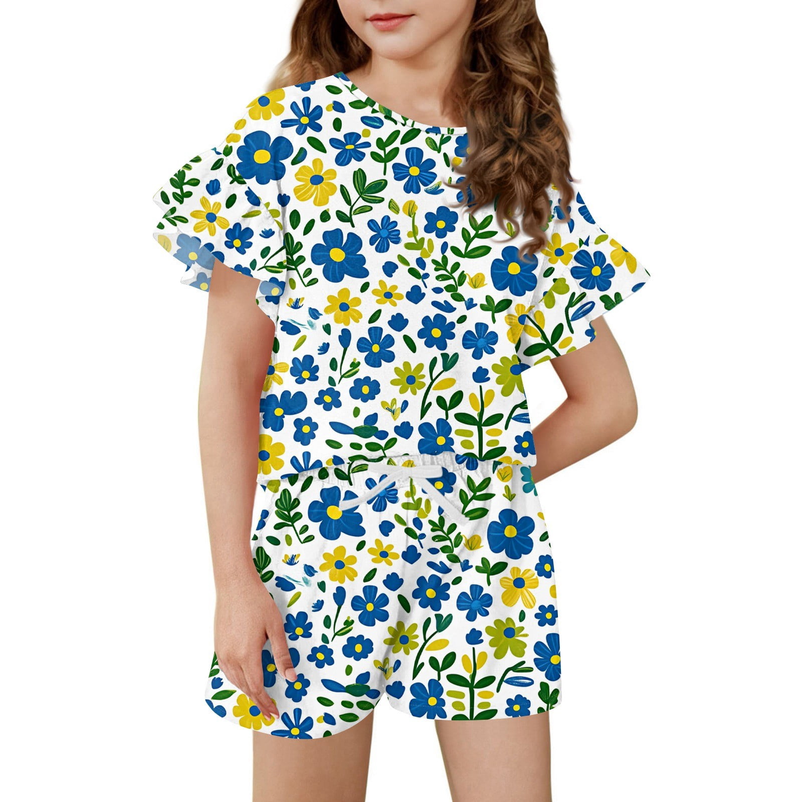 Abcomgle Girls 2 Piece Outfits Size 10-12 Cloud Graphic Ruffle Sleeve T ...