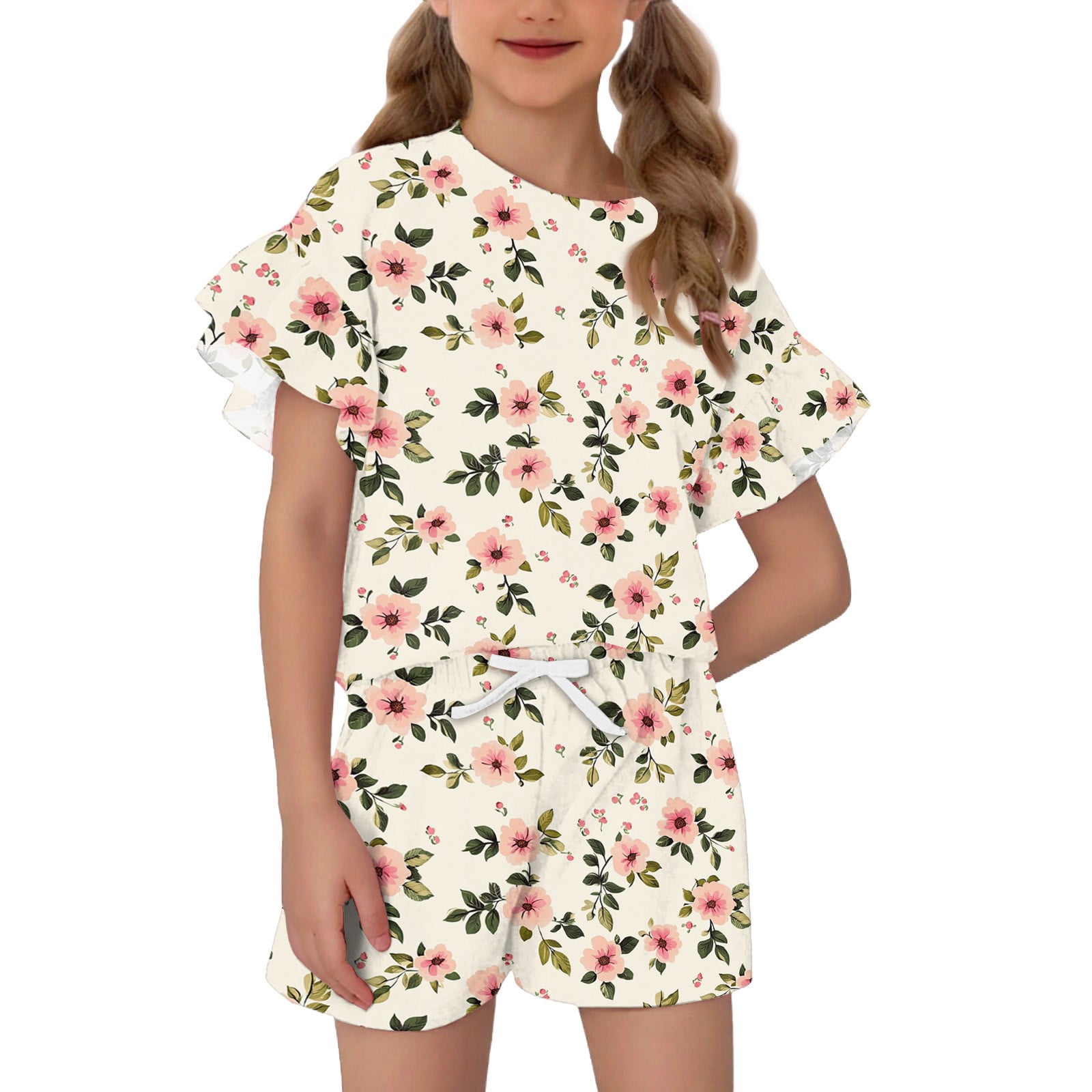 Abcomgle Girls 2 Piece Outfits Size 10-12 Gradient Ruffle Sleeve Shirts ...